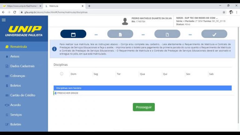 UNIP Secretaria Online → Rematrícula, Área do Aluno, ACESSO